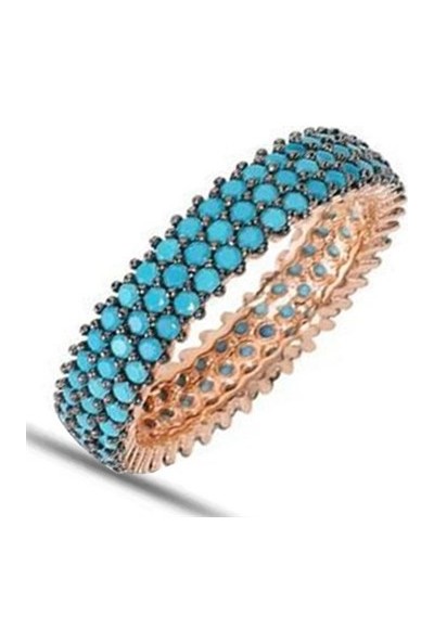 Alyansevim Gümüş 3 Sıra Firuze Taşlı Tamtur Yüzük