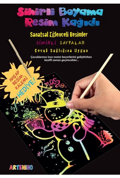 Artenino Sihirli Boyama Kağıdı 5 Sihirli Sayfa + 1 Ahşap Kalem Artenino Sihirli Boyama Kağıdı 5 Sihirli Sayfa + 1 Ahşap Kalem