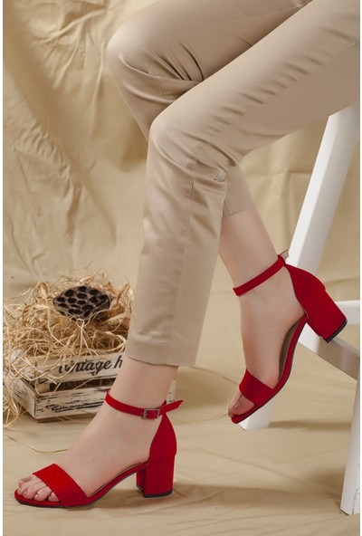 Lenay Kadın Kırmızı Süet Tekbant Topuklu Ayakkabı Lenay Kadın Kırmızı Süet Tekbant Topuklu Ayakkabı