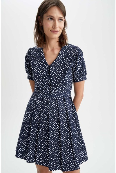 DeFacto Puantiyeli Yaka Detaylı Balon Kollu Poplin Elbise U8743AZ21SM