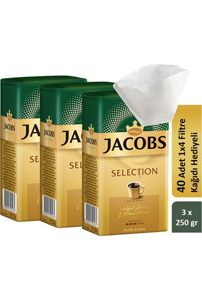 Jacobs Selection Filtre Kahve 3 x 250 gr + 40'lı Filtre Kağıdı Jacobs Selection Filtre Kahve 3 x 250 gr + 40'lı Filtre Kağıdı