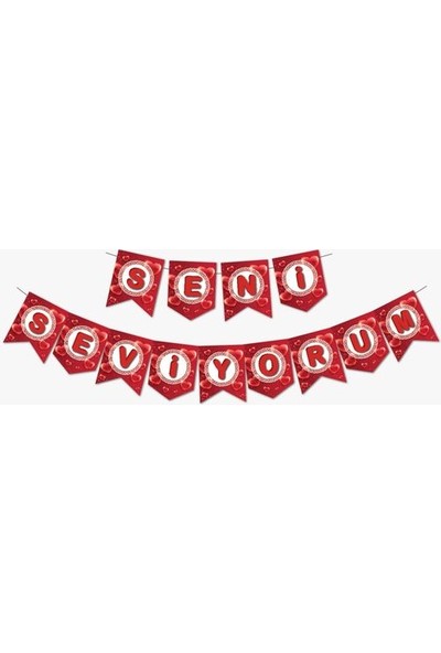 Renkli Partici Zigzag Banner Seni Seviyorum Renkli Partici Zigzag Banner Seni Seviyorum
