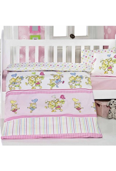 Zambak Ranforce Bebek Nevresim Takımı - Pudra - Beyaz