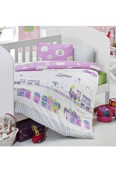 Zambak Ranforce Bebek Nevresim Takımı - Beyaz - Pembe