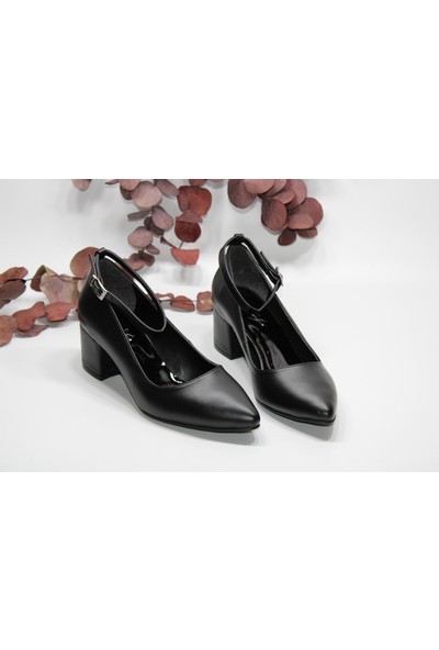 Mnd 5,5 cm Kalın Topuk Bilek Bağlı Siyah Süet Günlük-Abiye Ayakkabı