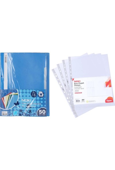 Noki Eco Telli Dosya Mavi 50'li + Noki Eco Poşet Dosya 100'LÜ