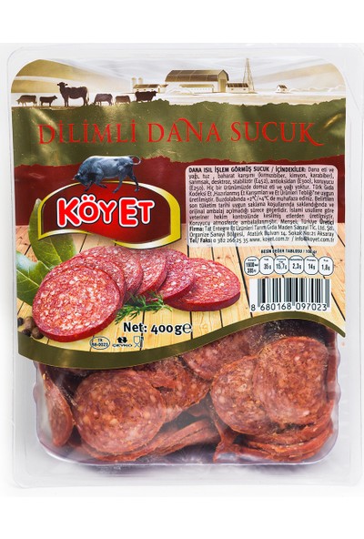 Köyet %100 Dana Eti Dilimlenmiş Sucuk 400 gr Köyet %100 Dana Eti Dilimlenmiş Sucuk 400 gr