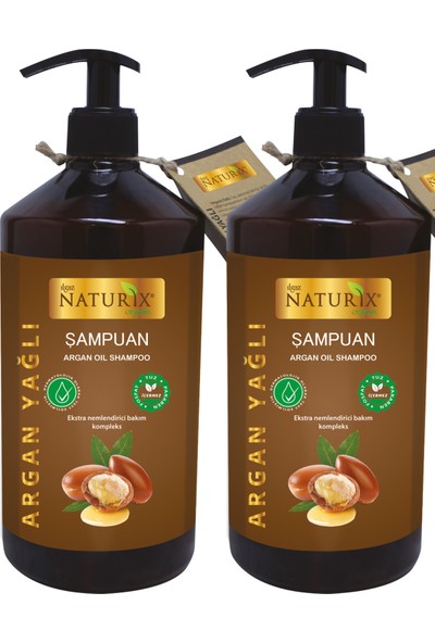 Naturix 2 Adet Tuzsuz Argan Yağlı 600 ml Bakım Şampuanı Argan Şampuan ( Paraben Fosfat Tuz Içermez )