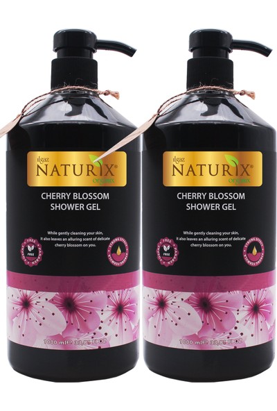 Naturix Organik Japon Kirazı Duş Jeli 2'li 1000 ml Paraben Fosfat Içermez Büyük Boy Nemlendirici Duş Jeli