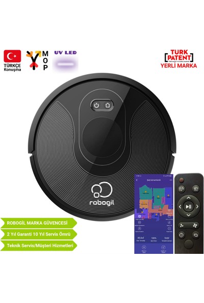 Robogil Luna 200UV Ultraviyole Ledli Türkçe Konuşan Lazer Navigasyonlu Robot Süpürge Robogil Luna 200UV Ultraviyole Ledli Türkçe Konuşan Lazer Navigasyonlu Robot Süpürge
