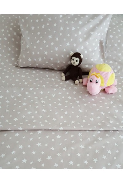 Mertim Lastikli Renforce Bebek Çarşaf Takımı-Gri Yıldızlı