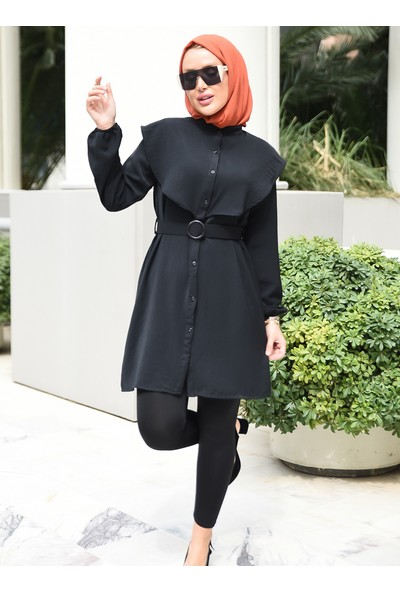 Beli Kemerli Pelerinli Aerobin Tunik - Siyah - Por La Cara Beli Kemerli Pelerinli Aerobin Tunik - Siyah - Por La Cara