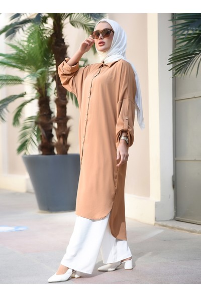 Aerobin Boydan Düğmeli Salaş Tunik - Taba - Por La Cara