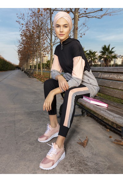 Ikili Eşofman Takımı - Siyah Pudra - Saye Modest Ikili Eşofman Takımı - Siyah Pudra - Saye Modest