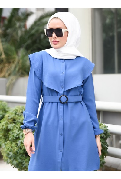 Beli Kemerli Pelerinli Aerobin Tunik - Indigo - Por La Cara