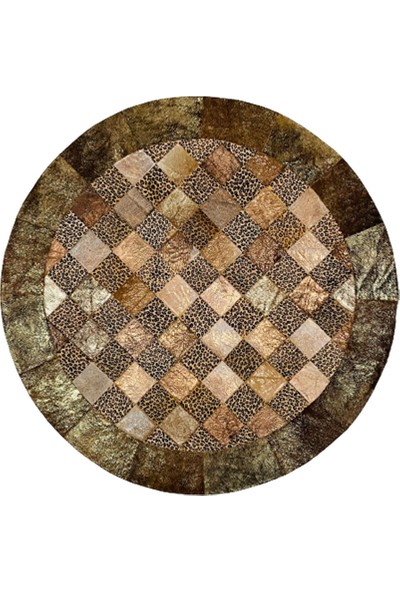 Bienna Fur Kaymaz Taban Gold Bordür Leopar Doğal Deri Halı / Kilim