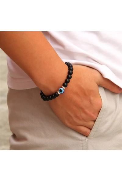 Nazar Boncuğu Mat Oniks Bileklik Erkek Bilekliği