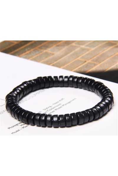 Siyah Renk Pul Ahşap Bileklik Erkek Bilekliği