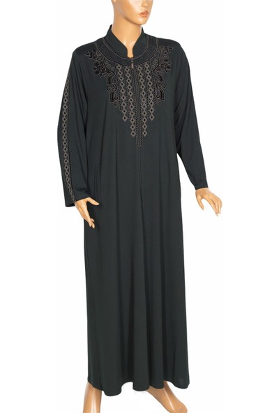 Hesna Hesna, Seher Floklu Taşlı Dik Yaka Koyu Yeşil Pardesü