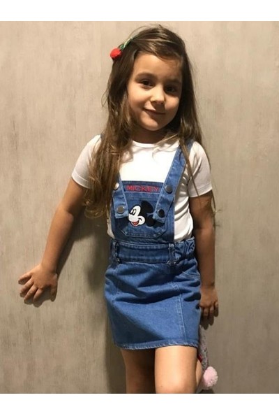 Riccotarz Kız Çocuk Kot Mickey Etekli Mavi Tulum