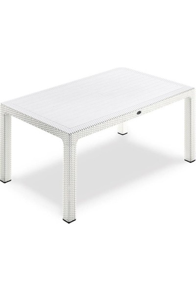 Novussi Classi Rattan Beyaz 90*150 Camlı Masa Bahçe Balkon Masası