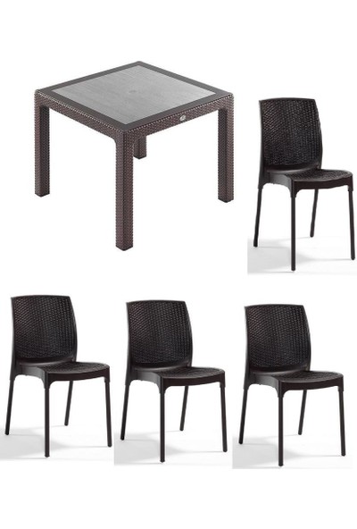 Novussi Rattan Kahve Masa Takımı 90*90 Camlı Masa 4 Adet Sunny Rattan Sandalye Novussi Rattan Kahve Masa Takımı 90*90 Camlı Masa 4 Adet Sunny Rattan Sandalye