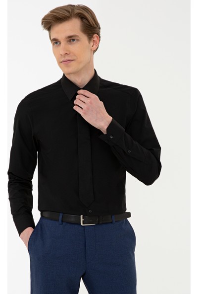 Pierre Cardin Siyah Slim Fit Basic Gömlek 50242132-VR046 Pierre Cardin Siyah Slim Fit Basic Gömlek 50242132-VR046