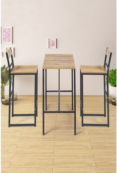 RetoDesign Siyah Metal Ayaklı Yemek Bar Masası Takımı