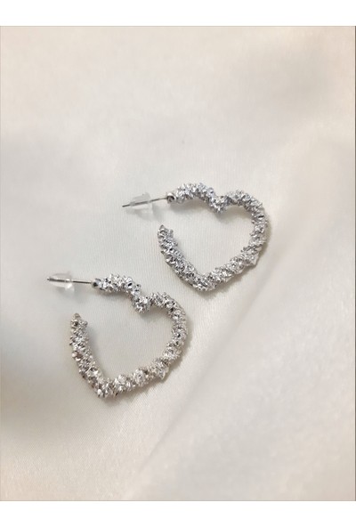 Tükkan Accessories Gümüş Kaplama Kalp Halka Küpe
