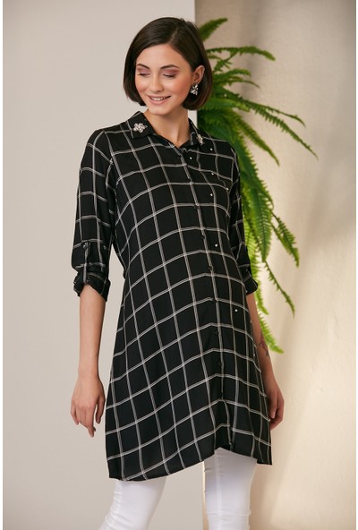 Görsin Hamile Gör&sin Hamile Ekoseli Siyah Gömlek