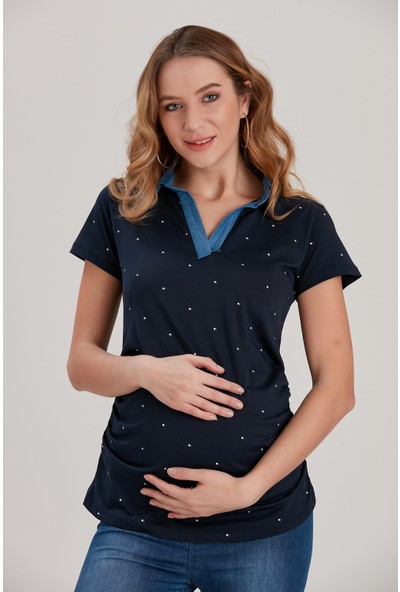 Görsin Hamile Gör&sin Noktalı Lacivert Hamile Tişört
