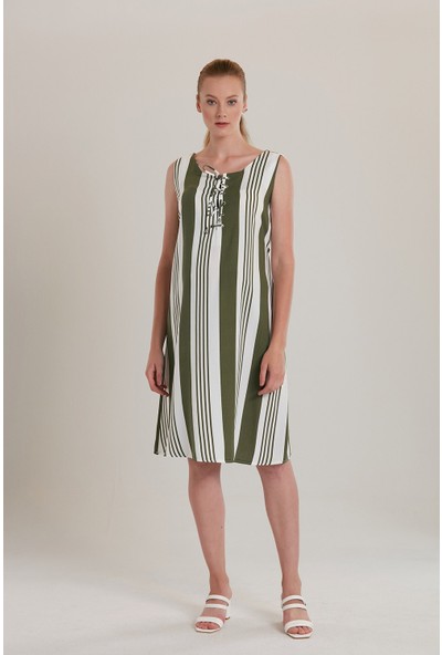 Görsin Hamile Gör&sin Hamile Çizgili Kısa Haki Elbise