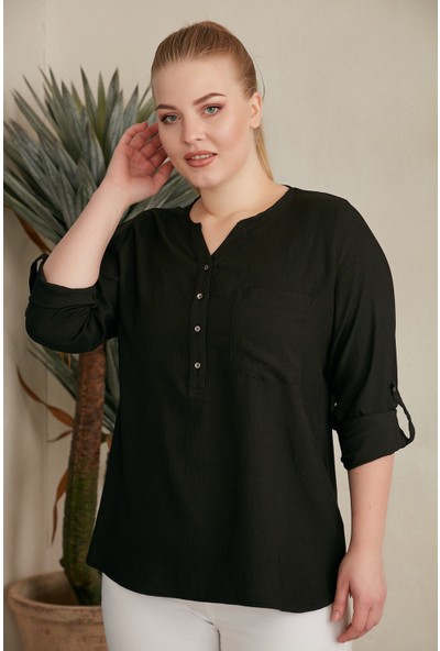 Rmg Hakim Yaka Siyah Büyük Beden Bluz Rmg Hakim Yaka Siyah Büyük Beden Bluz