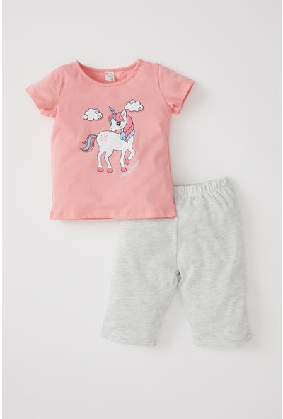 Defacto Kız Bebek Unicorn Baskılı Kısa Kollu Pijama Takımı T8960A221SM