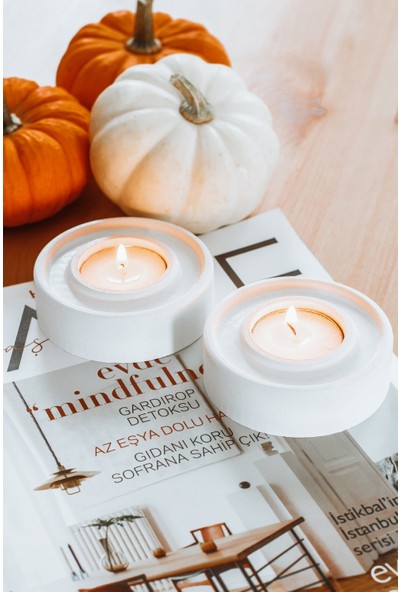 S&D Home 2'li Ham Beyaz Beton Mumluk Circle Tealight Dekoratif Obje Yuvarlak S&D Home 2'li Ham Beyaz Beton Mumluk Circle Tealight Dekoratif Obje Yuvarlak