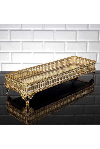 Evvehediyelikeşya Büyük Dikdörtgen Altın Gold Dekoratif Baton Tepsi 40X14 cm Evvehediyelikeşya Büyük Dikdörtgen Altın Gold Dekoratif Baton Tepsi 40X14 cm