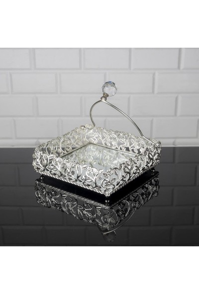Evvehediyelikeşya Gümüş Kararmaz Aynalı Yaprak Desenli Taşlı Metal Peçetelik 20 cm Evvehediyelikeşya Gümüş Kararmaz Aynalı Yaprak Desenli Taşlı Metal Peçetelik 20 cm