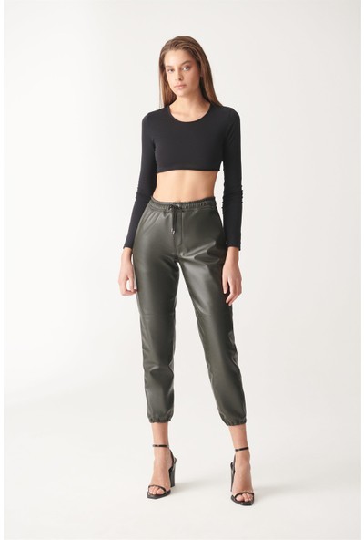 Black Noble Aıda Yeşil Spor Deri Pantolon