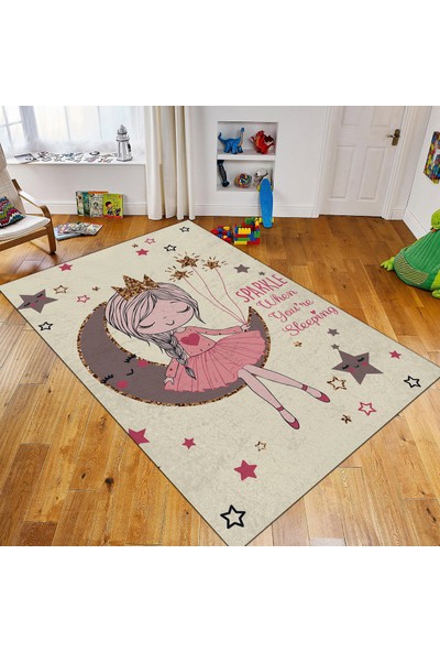 Sed Ayda Oturan Kız Çocuk Odası Halısı-Kaymaz Taban/yıkanabilir