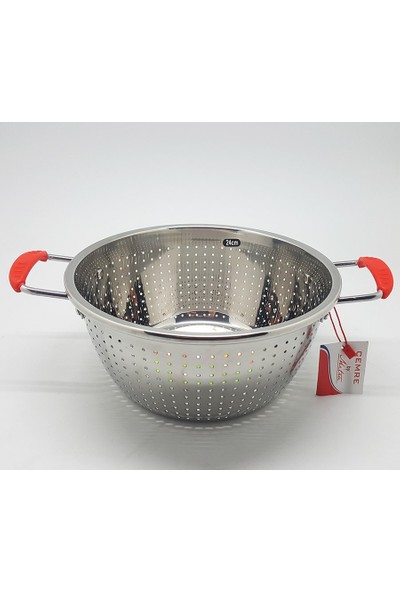 Cemre Paslanmaz Çelik Silikon Tutmalı Makarna Bakliyat Süzgeci 24 cm