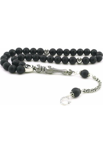 Tesbihane 925 Ayar Gümüş Ayyıldız Tasarımlı Oniks Tesbih