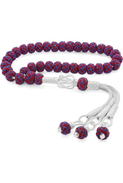 Tesbihane Bordo Mavi Kazaz El Örmesi Bilek Boy Gümüş Tesbih