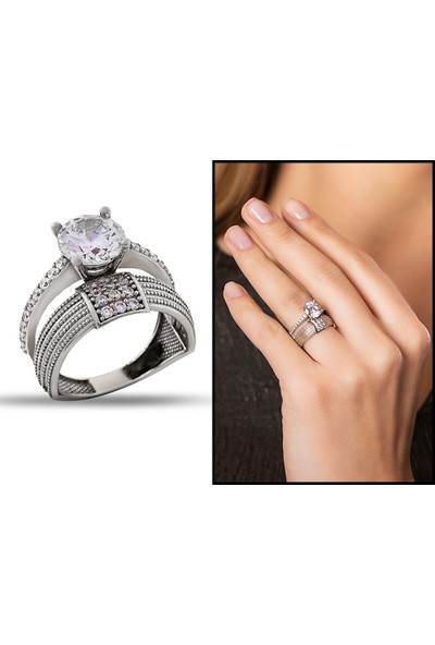 Gümüş Hediye Al 925 Ayar Gümüş 2 Sıra Zirkon Taşlı Kare Tasarım Yarım Tur Tektaş Yüzük Gümüş Hediye Al 925 Ayar Gümüş 2 Sıra Zirkon Taşlı Kare Tasarım Yarım Tur Tektaş Yüzük