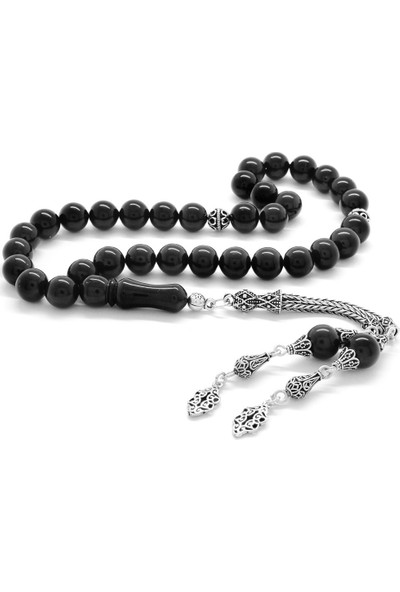 Tesbihane 101001479 925 Ayar Gümüş Püsküllü Erzurum Oltu Taşı Tesbih