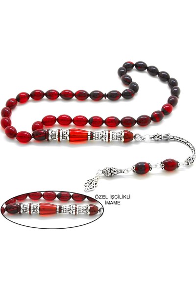 DAVİD BLACK 925 Ayar Gümüş Püsküllü Gümüş Üç Şerefeli Nakkaş Imameli Süzme Kırmızı Ateş Kehribar Tesbih DAVİD BLACK 925 Ayar Gümüş Püsküllü Gümüş Üç Şerefeli Nakkaş Imameli Süzme Kırmızı Ateş Kehribar Tesbih