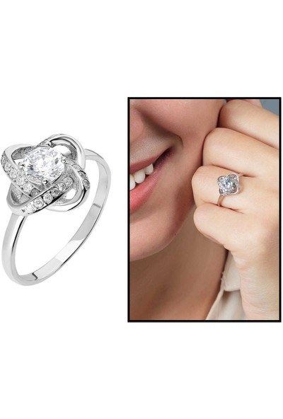 Tesbihane Zirkon Tektaşlı Samanyolu Tasarım 925 Ayar Gümüş Kadın Yüzük