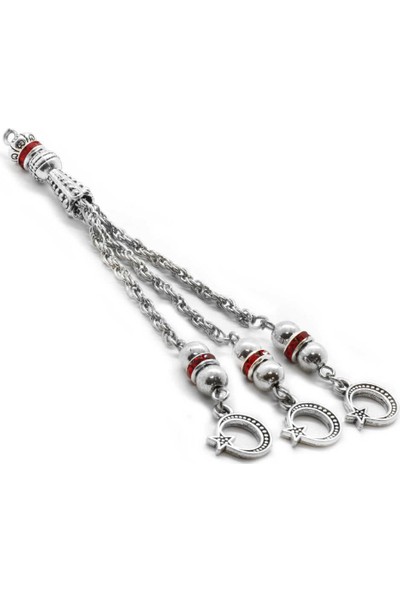 Tesbihane Kırmızı Zirkon Taşlı Kararmaz Metal Püskül