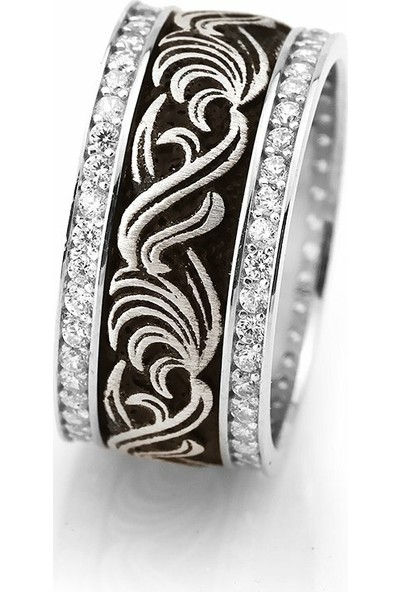 Tesbihane Motif İşlemeli Zirkon Taşlı 925 Ayar Gümüş Kadın Alyans