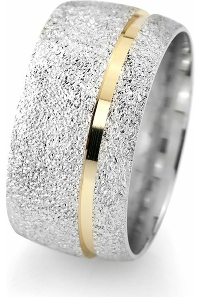 Tesbihane Gold Renk Çizgi Tasarım 925 Ayar Gümüş Kadın Alyans