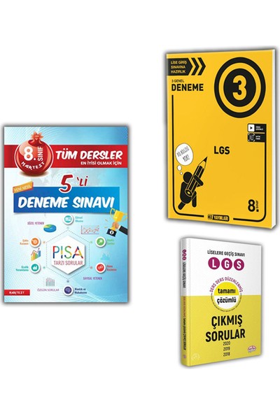 Nar LGS 5'li Deneme + Hız LGS 3'lü Deneme + Editör LGS Tamamı Çözümlü Çıkmış Sorular 3'lü Set